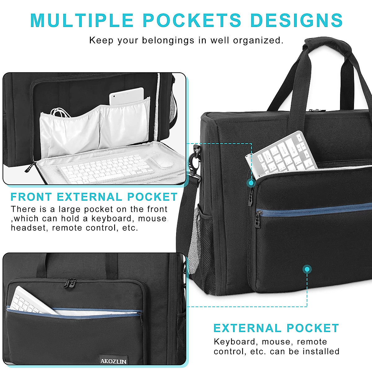 AKOZLIN LCD Screens/TVs(up to 2) Transport Tote Bag for 27" - 32" Displays Padded Monitor Carrying Travel Case (NOT FOR IMAC) With Shoulder Strap