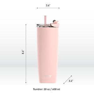 asobu Aqualina Stainless Steel Insulated Water Bottle with Interchangeable Hot and Cold Lid and Built in Straw (Pink)