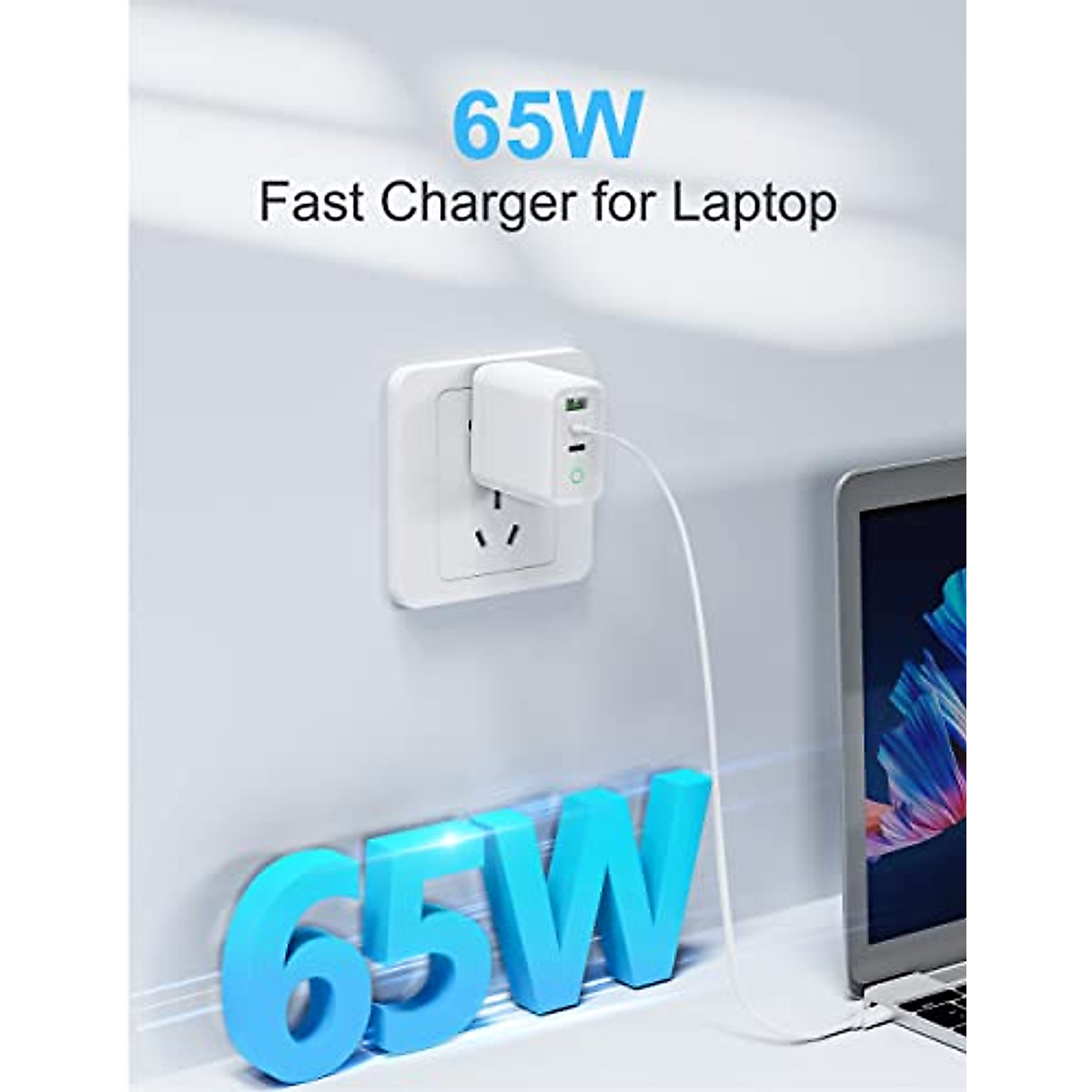 USB C Wall Charger, 65W 3-Port GaN Charger, PPS PD3.0 Fast Charging Block Foldable, Hurple 65W USB C Charger for MacBook Air Pro, iPhone 13, Galaxy S22, Note 20, iPad Pro, Airpods, Watch and More