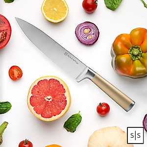 Gold Knife Set with Walnut Knife Block, 13-piece Kitchen Knives Stainless Steel Gold Knives Set, Full Tang, Knives Gold - Gold Kitchen Accessories