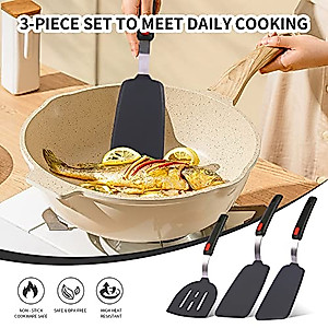 Hvanam Silicone Spatula Turner Set Large And Thin Flipper Spatulas Heat Resistant 600 ° F Slotted Flexible Turner Cooking Utensils For Nonstick Cookware Egg,Pancake,Fish,Omelette,Hamburger (3 Pack)