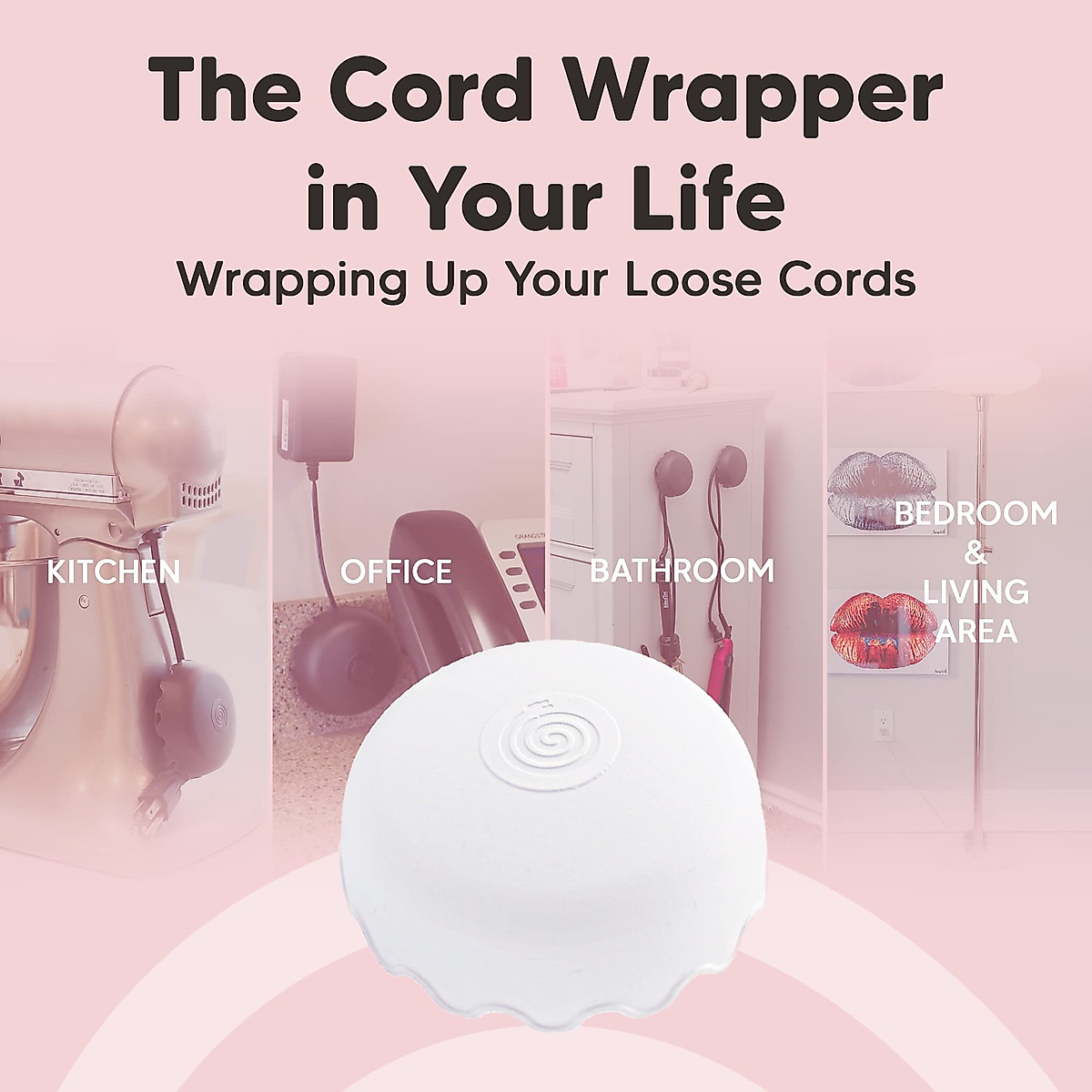 2-Pack Heat-Resistant Cord Organizer for Appliances, Kitchen, Computers & More | Stick-On Cord Wrappers with Flexible Base, Secure Scalloped Edge, White (3 x 1.5 Inches)