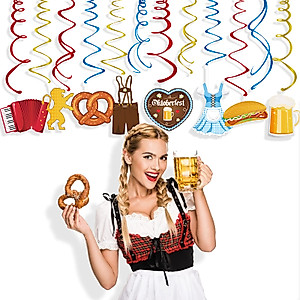 The Munich Oktoberfest Swirl Decorations,German Oktoberfest Party Hanging Whirl Streamers,Wiesenbier Party Supplies,Sausage,Beer,Gold Dress,Leather Pants Hanging Decorations for Party Together