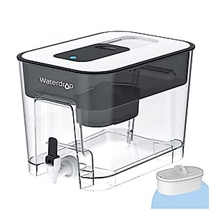 Waterdrop 200-Gallon Long-Life 40-Cup Large Water Filter Dispenser with 1 Filter, for Home and Office, 5X Times Lifetime, Reduces Chlorine, PFOA/PFOS and More, BPA Free, Black