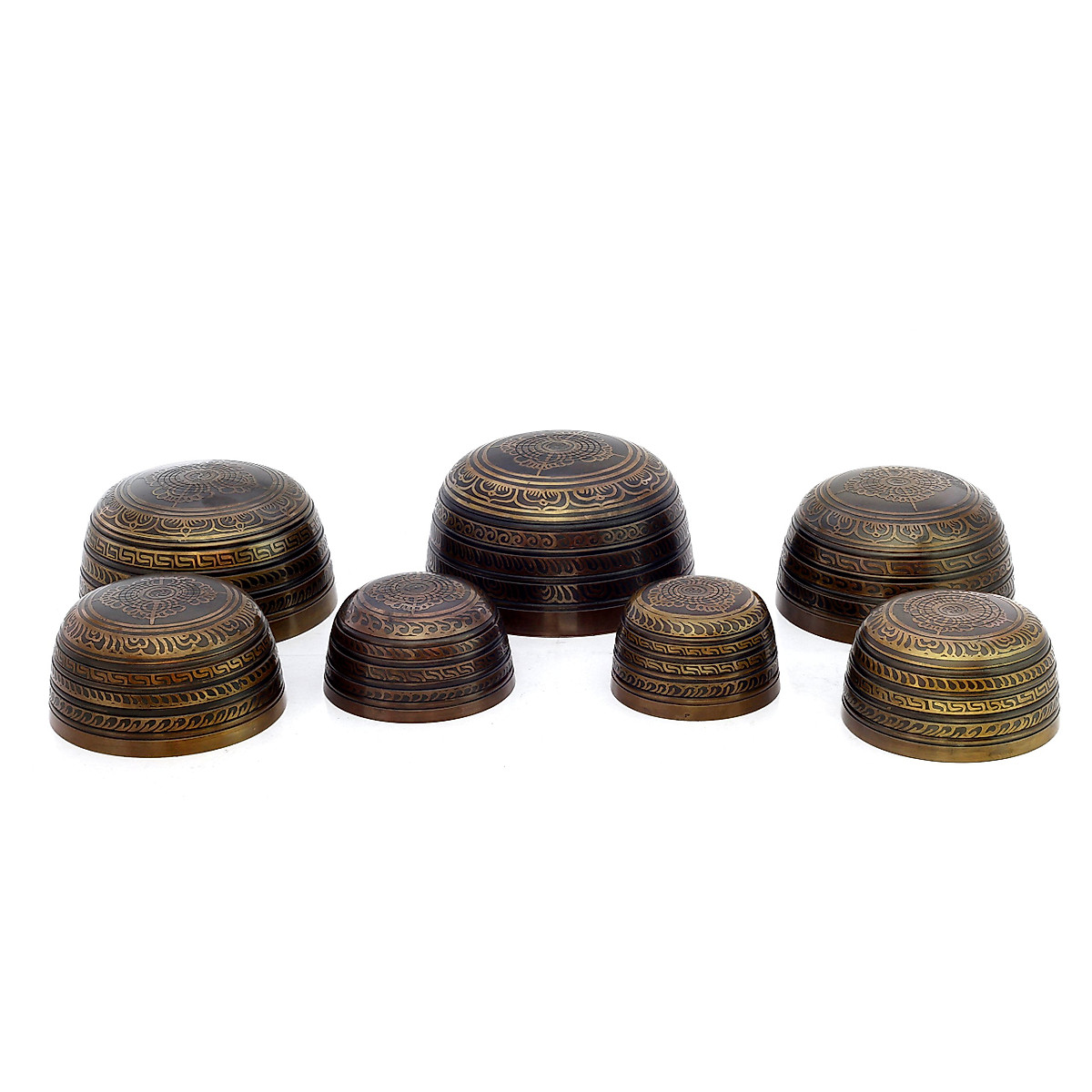 Sets 7 Sets of Meditation Bowls-Chakra Healing Tibetan Singing Bowl From Nepal (Brown colored)