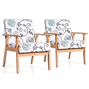 POWERSTONE Modern Accent Chair - Set of 2 Fabric Accent Arm Chair Upholstered Single Sofa with Wooden Legs for Living Room, Dinning Room, Club and Office, White