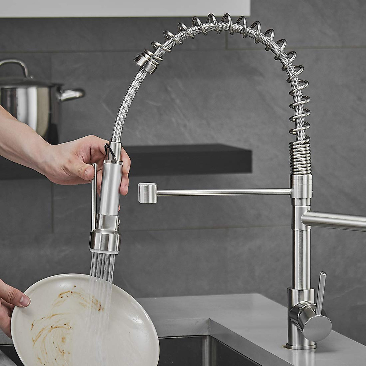 AIMADI Commercial Pull Down Kitchen Faucet Sprayer with LED Light,Brushed Nickel