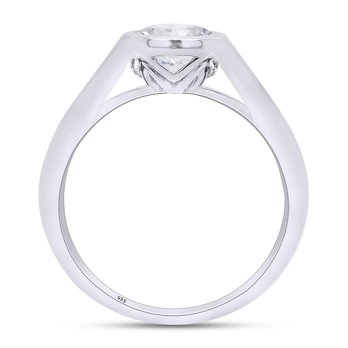 SAVEARTH DIAMONDS 3/4 Carat Lab Created Moissanite Diamond Solitaire Bezel Set Engagement Wedding Ring In 14K White Gold Over Sterling Silver Jewelry For Women (G-H Color, 0.75 Cttw) Size : 7