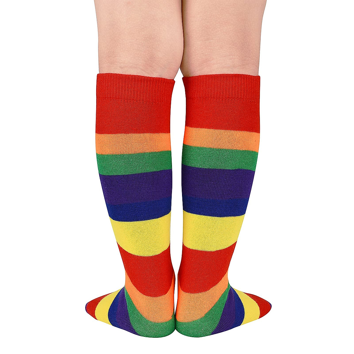 American Trends Toddler Soccer Socks Stripes Knee High Tube Socks Cotton Uniform Sports Socks for Toddler Girls 1 Pack Colorful Rainbow