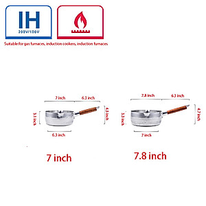 Yukihira Saucepan, Traditional Japanese Yukihira Pot Stainless Steel Saucepan Milk Sauce Pan Wooden Handle (7 inch 1.7 Quart)