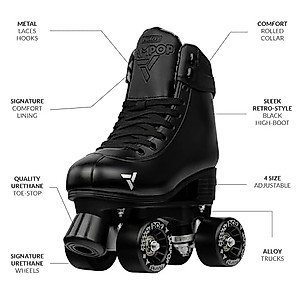 Crazy Skates Adjustable Roller Skates for Boys and Girls - Jam Pop Series - Size Adjustable to Fit 4 Sizes - Black (Size: Medium | 3-6)