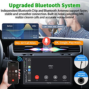 [QLED Screen Upgrade] Double Din Car Stereo with Dash Cam, Wireless Apple CarPlay and Android Auto, Bluetooth 5.3, 4.2-Channel Audio Output, MirrorLink, Backup Camera, AM/FM Car Radio