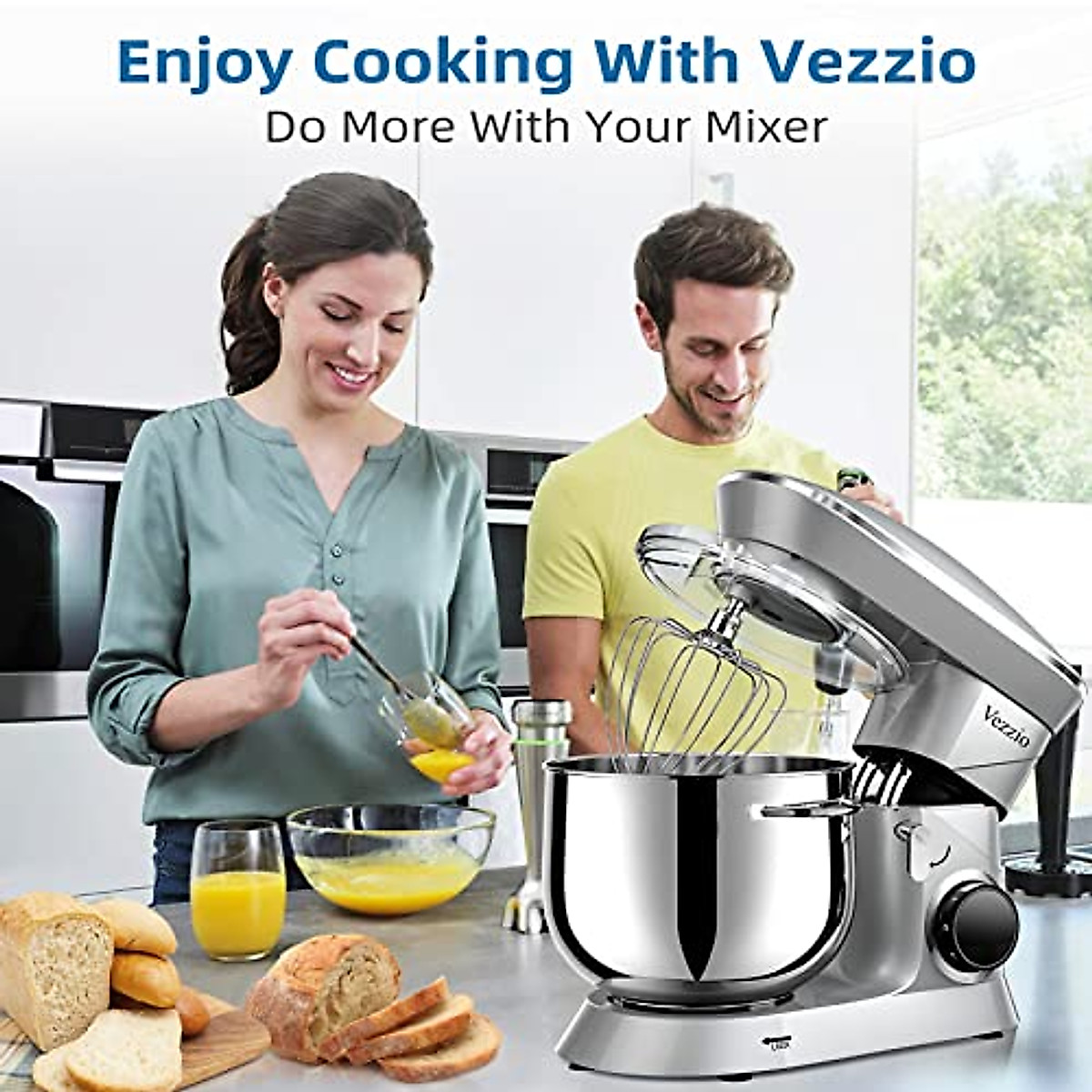 9.5 Qt Stand Mixer, 10-Speed Tilt-Head Food Mixer, Vezzio 660W Kitchen Electric Mixer with Stainless Steel Bowl, Dishwasher-Safe Attachments for Most Home Cooks (Silver)