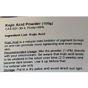 Kojic Acid Powder, Pure 99.5%, Natural, 100g, 3.6oz