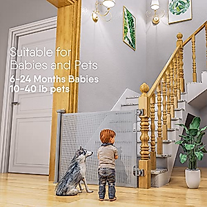 Punch-Free Retractable Baby Gates, BabyBond 33 * 71 inches Extra Wide Baby Gate for Stairs Suitable for Kids or Pets Indoor and Outdoor Dog Gates for Doorways, Stairs, Hallways, Grey