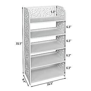 DESIGNSCAPE3D 5 Tiers Shoe Rack, Carved Wood-Plastic Board, White