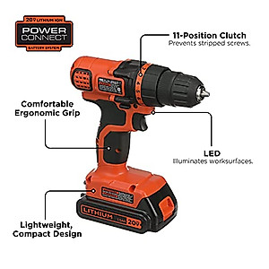 BLACK+DECKER 20V Max Drill & Home Tool Kit, 68 Piece (LDX120PK)