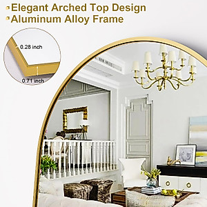 HARRITPURE 58"x18" Arched Full Length Mirror Free Standing Leaning Mirror Hanging Mounted Mirror Aluminum Frame Modern Simple Home Decor for Living Room Bedroom Cloakroom, Gold