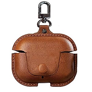 Compatible with Beats Studio Buds Leather Case with Strap, Lamshaw Leather Portable Protective Shockproof Cover Compatible with Beats Studio Buds 2021 (Brown)
