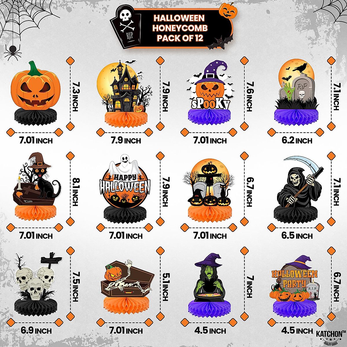 KatchOn, Scary Halloween Centerpieces - Pack of 12 | Halloween Table Centerpieces, Halloween Table Decor | Halloween Honeycomb Decorations for Halloween Decorations | Halloween Centerpieces for Tables