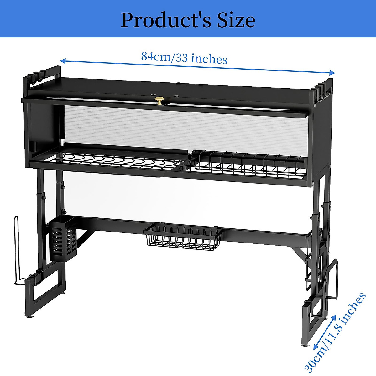 Fixwal Dish Drying Rack 3 Tier Over The Sink Dish Drying Rack for Kitchen Sink Shlef Expandable Height (Black)