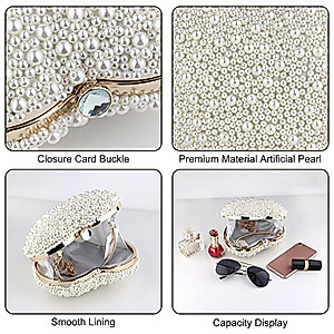 UONIFANS Womens Heart Shaped Evening Clutch Bag Artificial Pearl Purse Handbag for Wedding Party Prom (Beige)