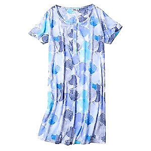 ENJOYNIGHT Womens Short Sleeve Nightgown Tie Dye Nightshirt Nursing Sleepshirts Breastfeeding Sleep Dress(White Color,X-Large)