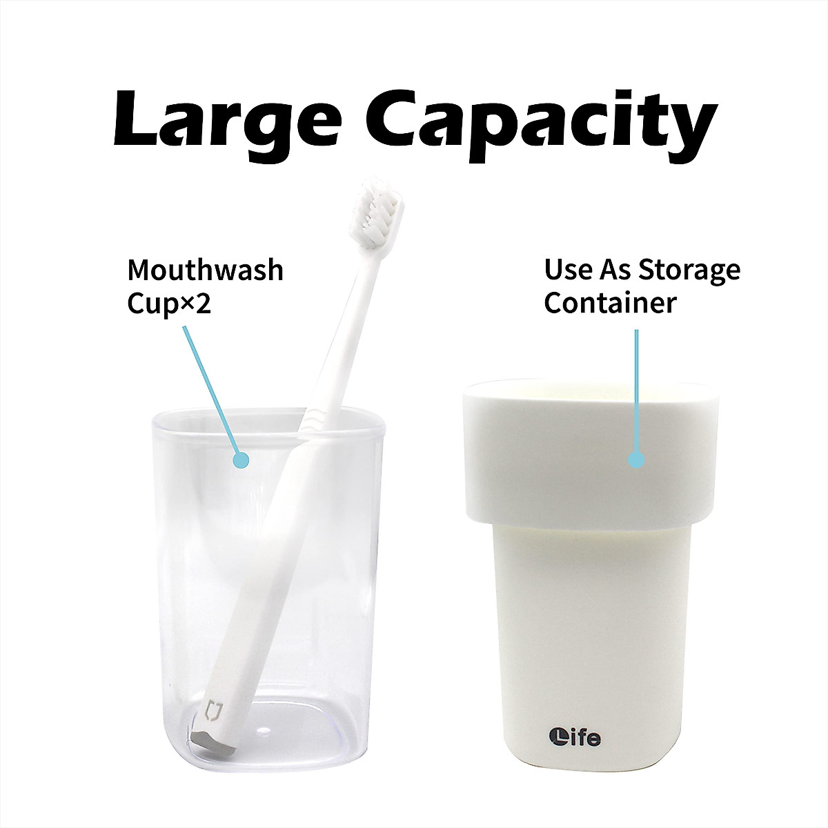 Travel Toothbrush Case for Regular and Electric Toothbrushes (Oral B Philips), Personal Hygiene Items Case for Two, Large Capacity for Toothpaste Shaver, Towels, Perfect for Business and Personal Travel (White)