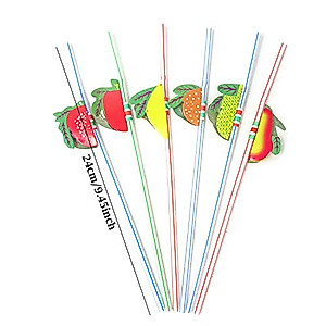 Honbay 50PCS Disposable Bendable Fruit Straws Tropical Drinking Straws for Summer Beach Pool, Luau Parties, Bars, Restaurants, Kitchen and more