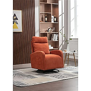 i-POOK Swivel Glider Rocking Chair, Modern Upholstered Nursery Glider Rocker with Metal Base, Lumbar Pillow & Side Pocket Comfy High Back Armchair Single Sofa Chair Recliner for Living Room, Orange
