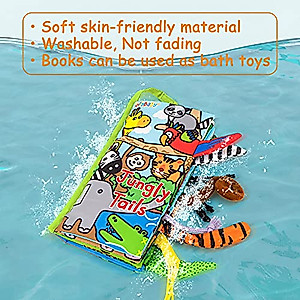 HECCEI Baby Cloth Books, Soft Toys Cloth Books, Touch and Feel Crinkle Books, Early Development Baby Stroller/Crib Hanging (Jungly Tails Cloth Book)