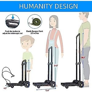 110 LBS Light weight Folding Hand Truck, Small Cart with 2 Wheels Portable Dolly for Moving Collapsible Luggage Cart with Bag and 2 Elastic Ropes Utility Cart Push Cart for travel Shopping Home Office