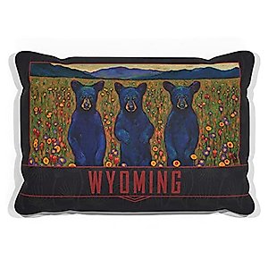Wyoming Three Little Bears Canvas Throw Pillow for Couch or Sofa at Home & Office from Oil Painting by Artist Kari Lehr 13" x 19".