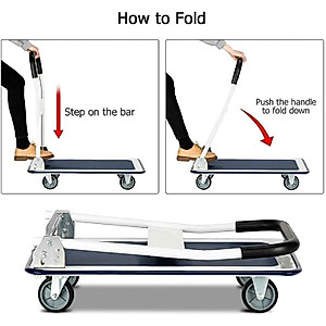 Platform Truck Folding Push Cart Steel Platform Truck with Swivel and Fixed Wheels Flat Handtruck Load 330lb Moving Dolly Cart Flatbed Cart Reliable