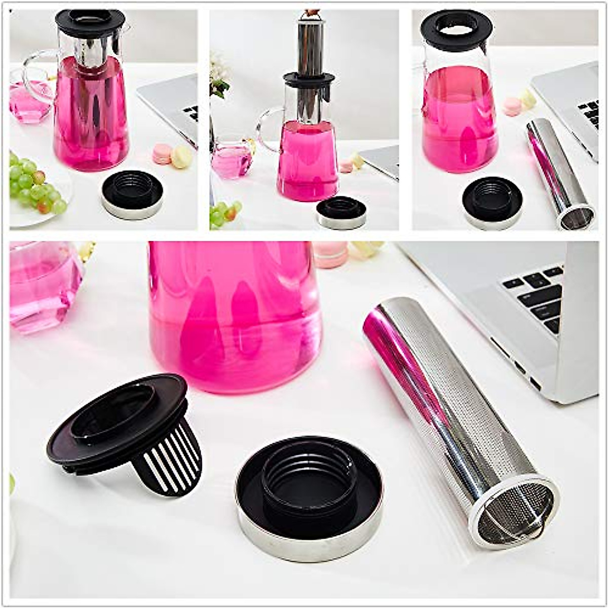 Karafu 60 Oz Thicker Glass Pitcher with Stainless Steel Fruit Infuser, High Heat Resistance Glass Jug for Hot/Cold Water, Infused Fruit Tea and Juice Beverage