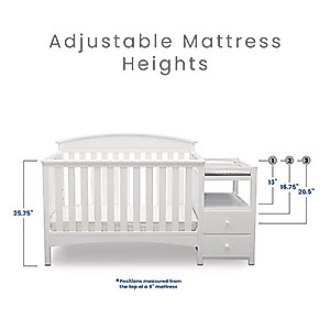 Delta Children Abby Convertible Crib 'N' Changer, Bianca + Serta Perfect Slumber Dual Sided Recycled Fiber Core Crib and Toddler Mattress (Bundle)