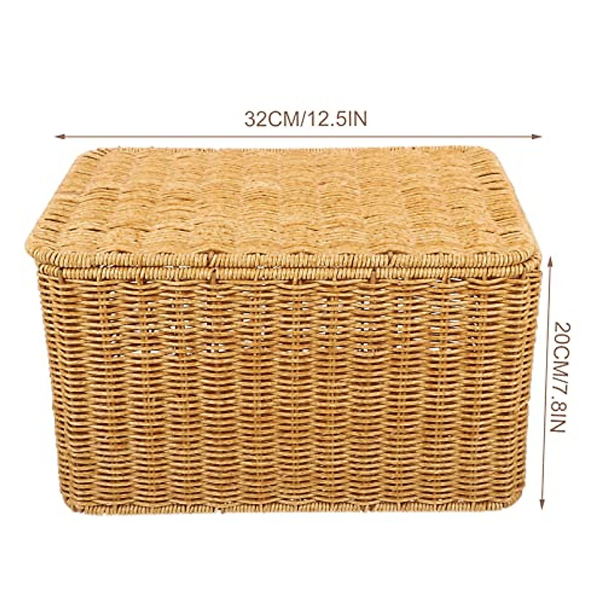 Happyyami Woven Storage Bin with Lid Poly-wicker Storage Basket Rectangular Household Basket Box Organizer for Shelf Wardrobe Home Organizing