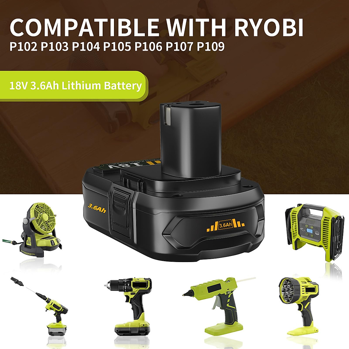FERRYBOAT 2Pack 18V 3.6Ah P102 Replacement for Ryobi 18V Battery Compatible with Ryobi 18 Volt Lithium Battery P103 P104 P105 P107 P108 P109 P122 Cordless Tool