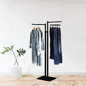 Durable Modern Design 2 Way Garment Rack – Heavy Duty Rectangular Tube Clothing Rack, Adjustable Display Fixture with Chrome Finish. Clothing and Garment Racks (Matte Black)