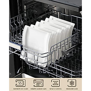 MALACASA Square Dinner Plates, 8.2 Inch Ceramic Plates Set of 6, Ivory White Dinner Plate Kitchen Dish Set, Microwave & Dishwasher Safe, Scratch Resistant, Series Flora