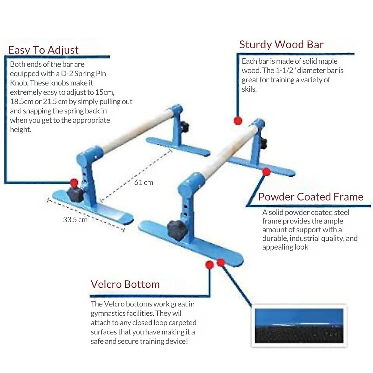 Tumbl Trak Parallette Bars Blue, Adjustable