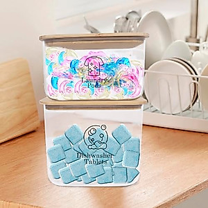 Xbopetda Laundry Pods Container Dishwasher Pods Holder, Acrylic Laundry Powder Detergent Dispenser Dishwasher Tablets Container, Sealing Lid and Scoop, Kitchen Storage Laundry Room Organizer - Clear