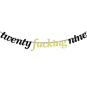 YotaWish Glitter Twenty Fucking Nine Banner - Happy 29th Birthday Decor - Hello 29, Cheers to 29 Years Party Decoration Supplies, Gold