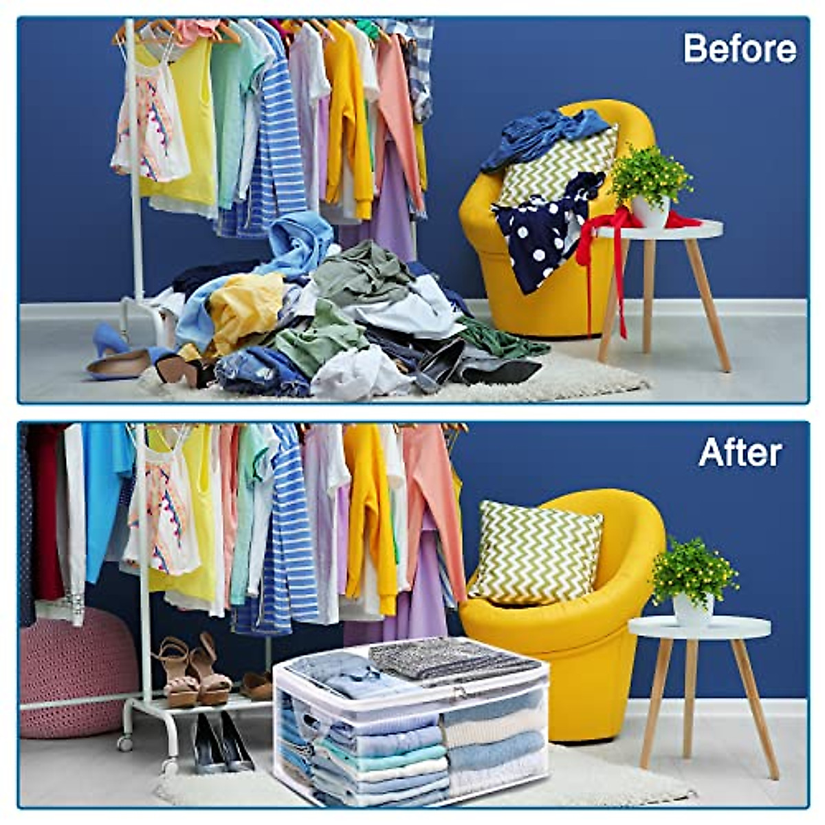 Fixwal 6 Pack Clothes Storage Bag 80L Clothing Storage Bags Organizer Large Clear Storage Bags Contains with Reinforced Handles Zipper Clothes Storage for Bedding Blankets Pillows, Space Saving