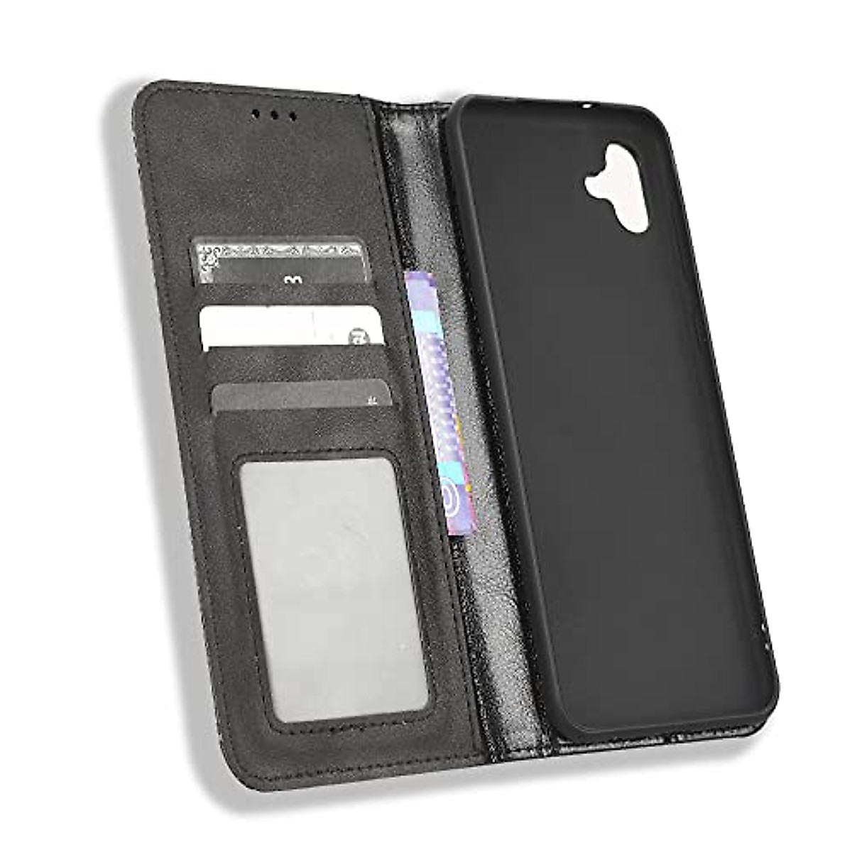 for Samsung Galaxy A04 Magnetic Buckle Vintage Leather Case with Kickstand Card Holder Slot All-Round Protection Phone case Anti-Drop for Samsung A04 Galaxy A 04 (Black,Samsung Galaxy A04)