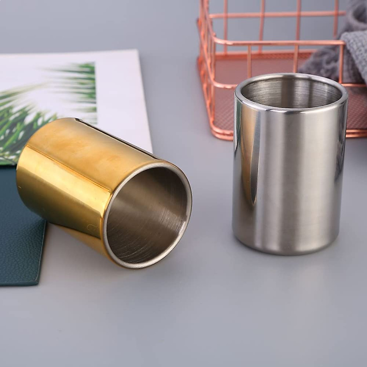 GSHLLO Stainless Steel Fruit Fork Holder Cocktail Pick Holder Coffee Spoon Holder Cup Kitchen Utensil Holder for Kitchen Home Office Silver