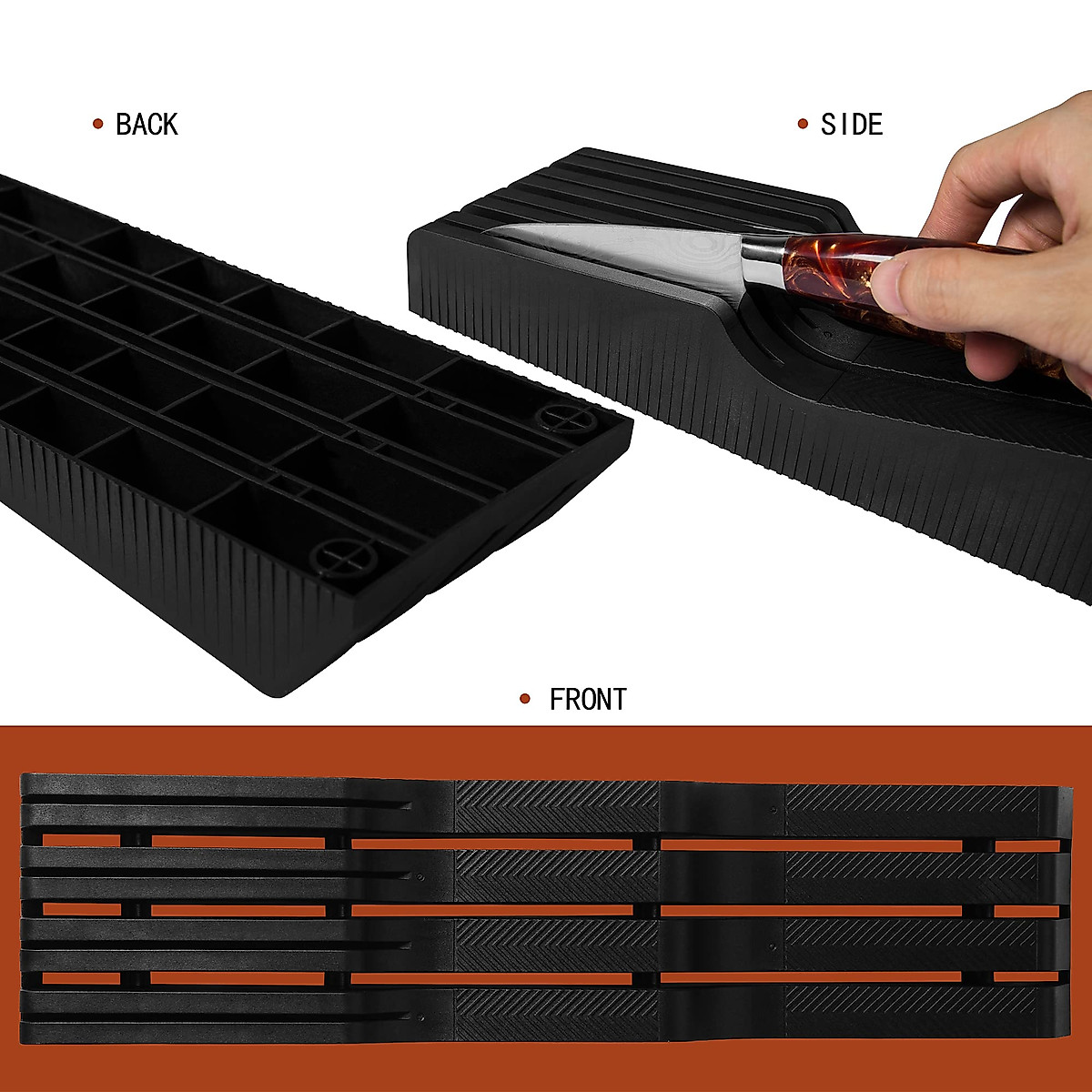 XYJ Drawer Kitchen Knife Holder PP+fiber Knife Stand With 3 Long slots 4 short slots Knives Block Black Non-slip Plastic Chef Knives Storage Organizer (Black)