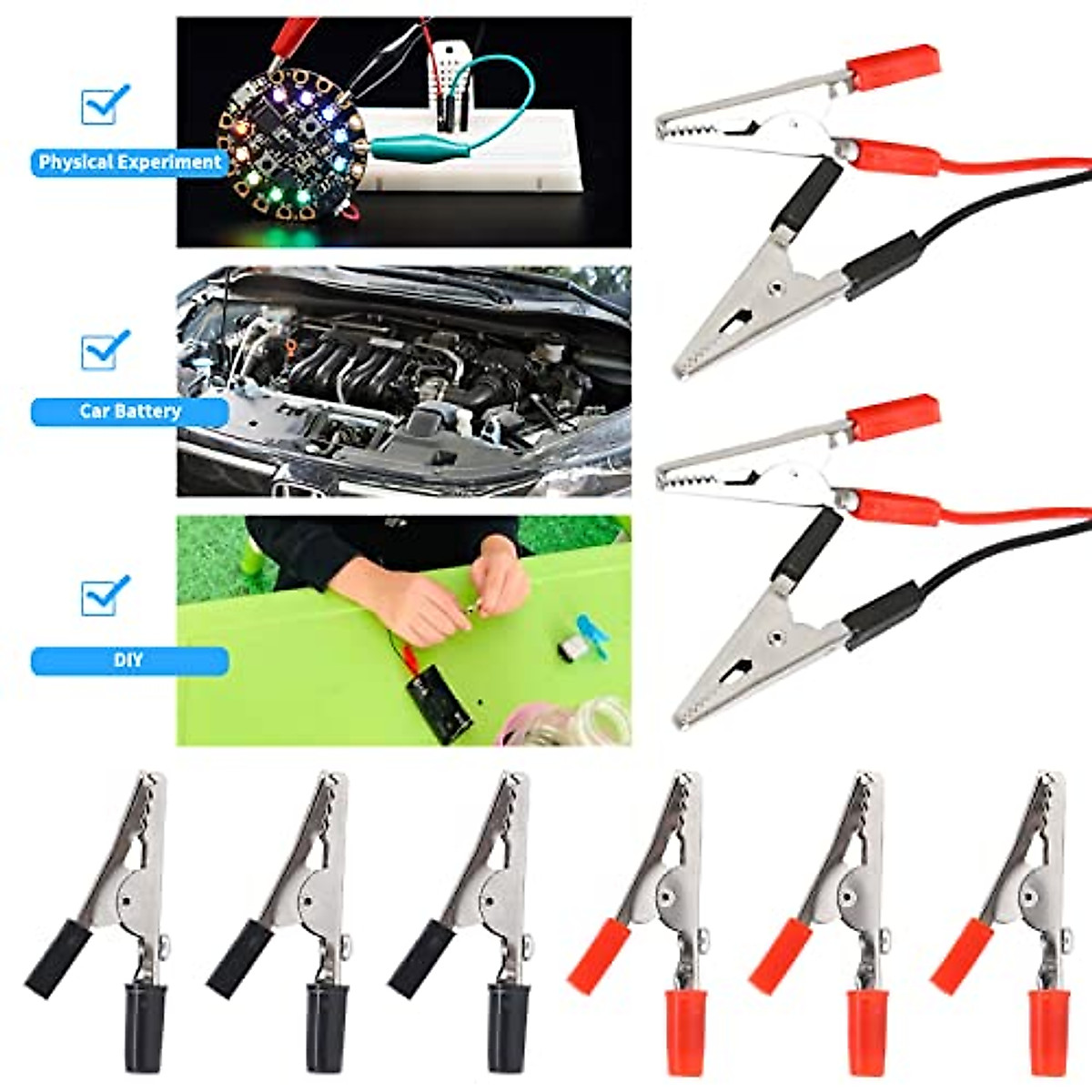 Glarks 60Pcs 53MM Insulated Alligator Clip Clamp Assortment Kit, Red Black Electrical Test Clamps with Plastic Hands for Electrical Testing