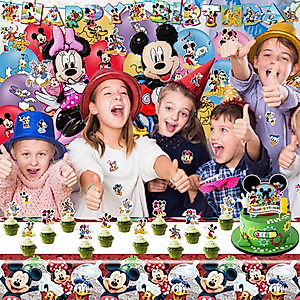Mouse Birthday Party Supplies, Mouse Birthday Party Decorations Include Banner, Foil Balloons, Tablecloth, Latex Balloons, Stickers, Hanging Swirls, Mouse Party Favors for Fans
