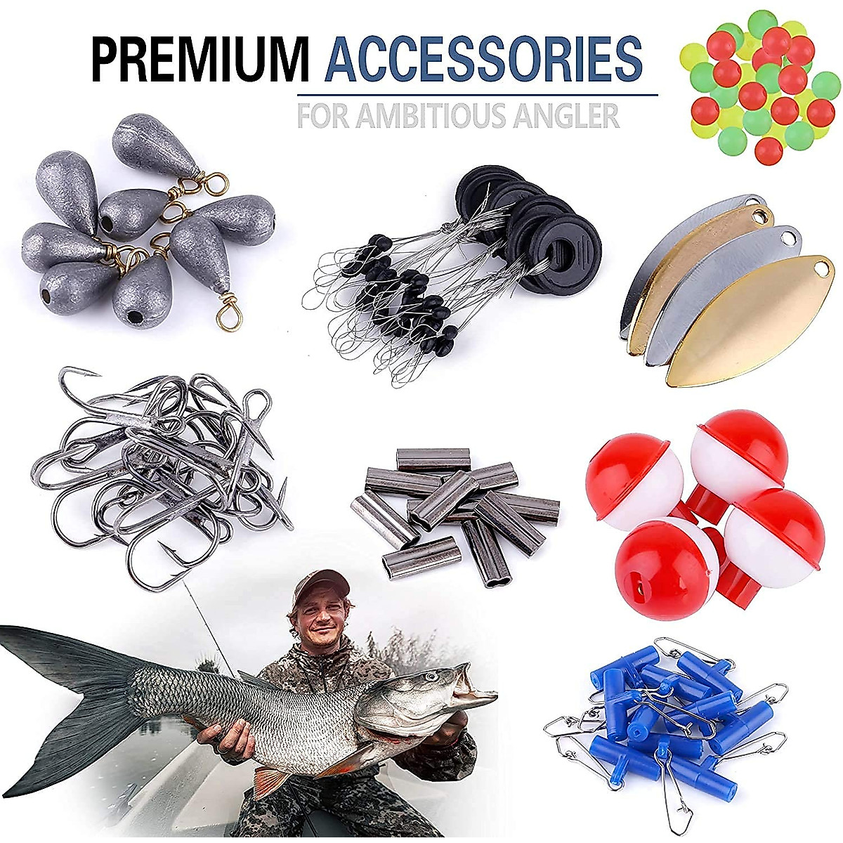 PLUSINNO Fishing Net Fish Landing Net, 263pcs Fishing Tackle Kit with Tackle Box